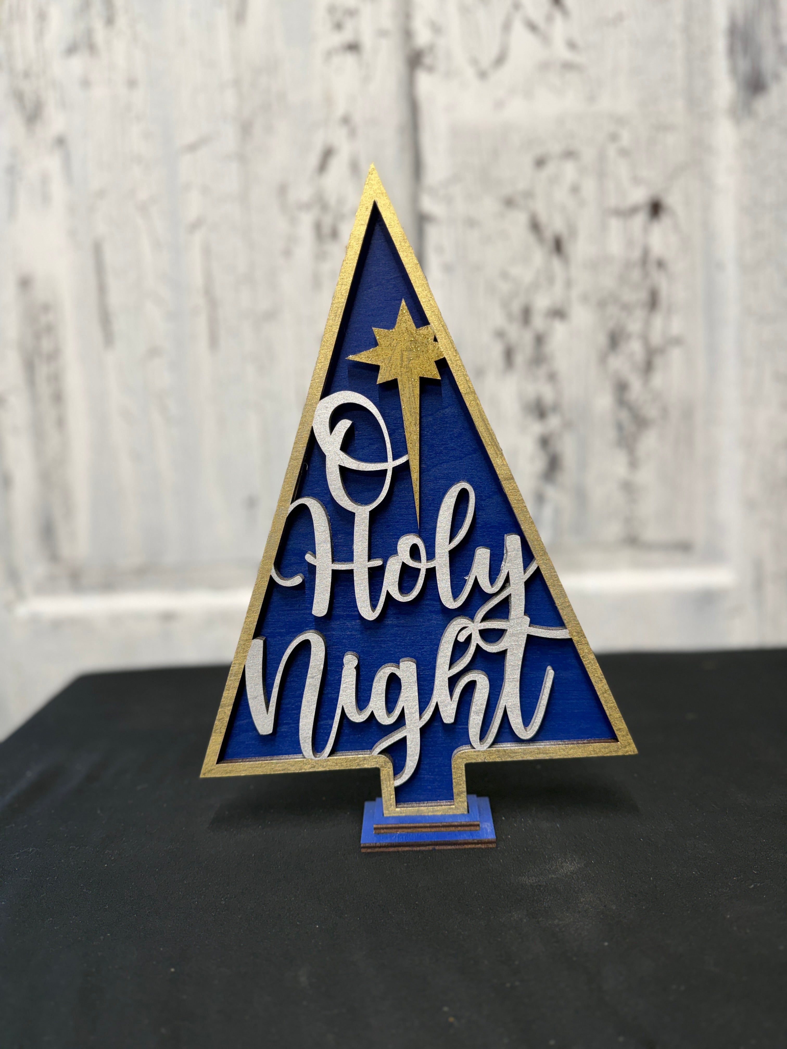 O Holy Night Christmas Tree Shelf Sitter Layered Holiday Decoration ...